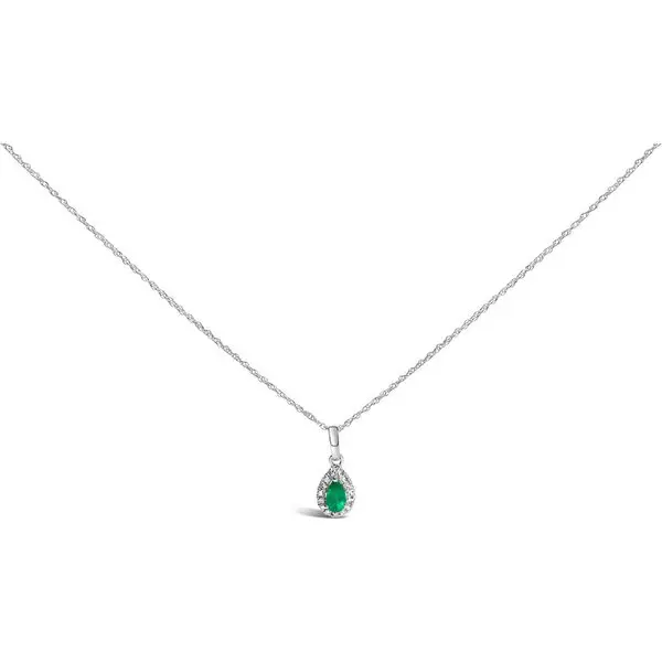 HAUS OF BRILLIANCE 10k White Gold Gemstone And Diamond Pendant Necklace - Green Emerald | White